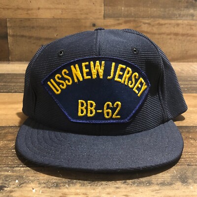 Vintage USS New Jersey Hat Snapback Cap Mens Blue US Navy Battleship ...