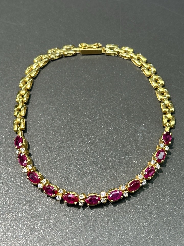 Vintage 18K Gold Natural Ruby Diamond Chain Bracelet | eBay