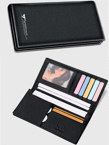 Septwolves men women cow leather wallet purse card bag bifold black ...