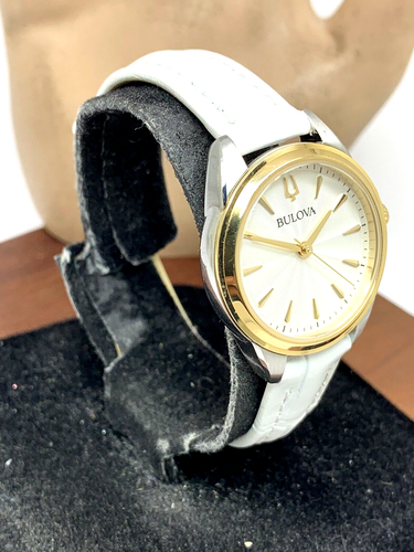 Bulova Women's Watch 98L277 Quartz Silver Dial Two Tone White Leather ...