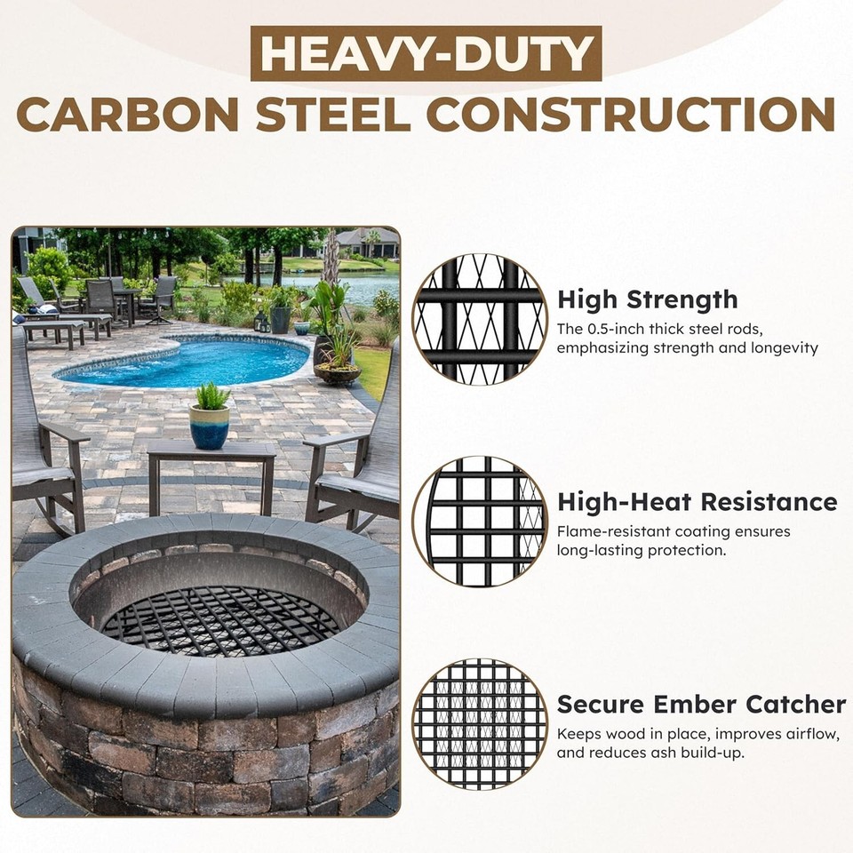 FEBTECH 29.5" Round Fire Pit Grate with Ember Catcher for Camping Fire ...