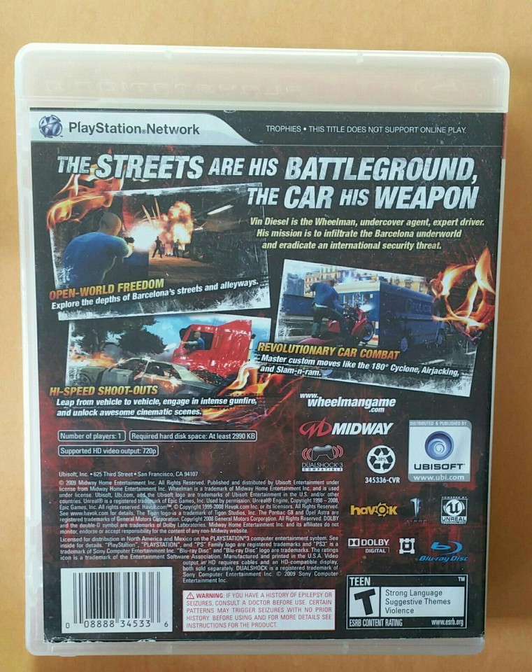 WHEELMAN Vin Diesel Sony PlayStation 3 PS3 Video Game Complete w/ Map ...