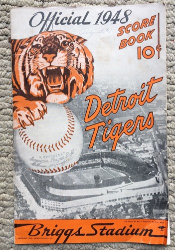 1948 Detroit Tigers Program Briggs Program Vs Washington Good To VG ...