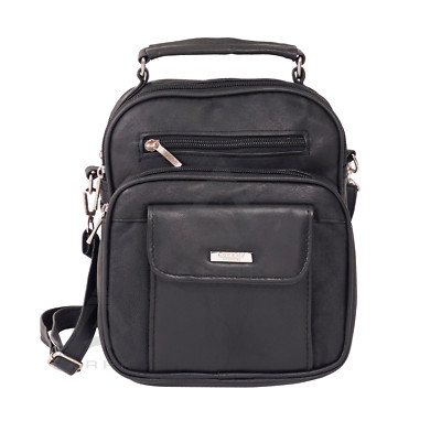 Black Leather Men Women Gents Travel Shoulder Handbag Cross Body Bag ...