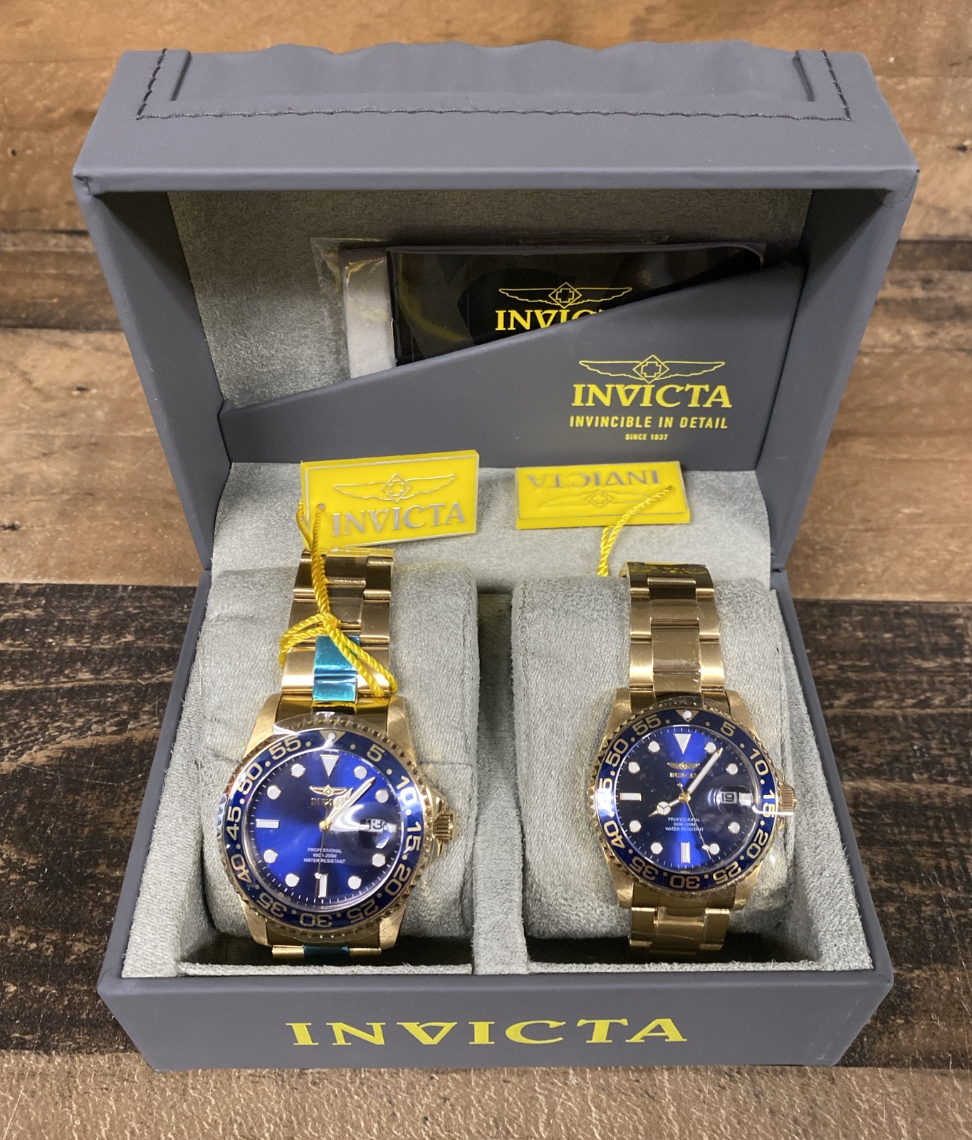 Invicta Pro Diver Blue Dial Gold Tone His & Hers Watch Set