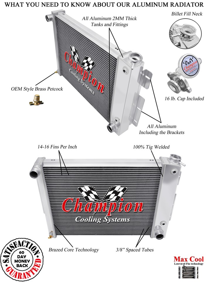 4 Row Aluminum KR Champion Radiator For 1967 68 69 Chevrolet Camaro | eBay