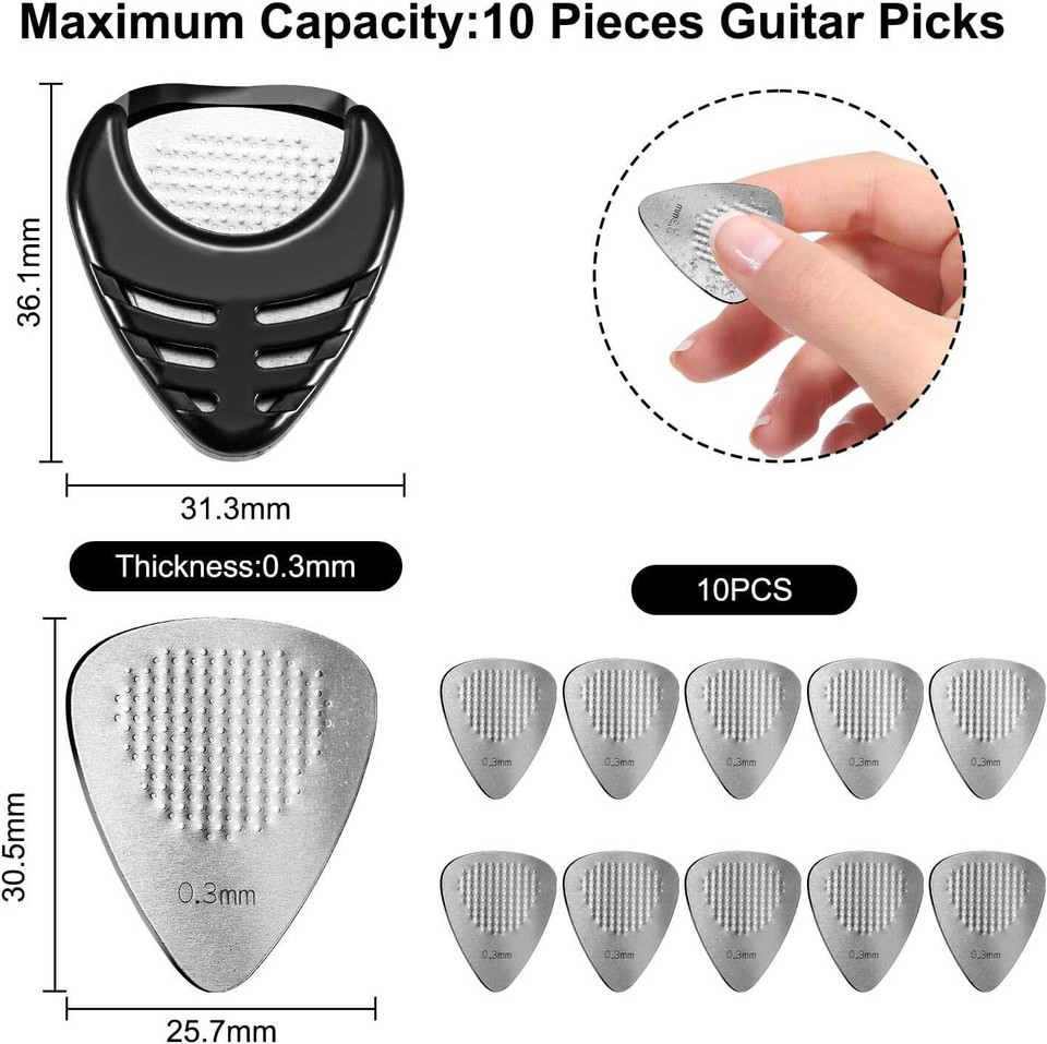 30 Metal Guitar Picks Plectrums Stainless Steel w Holder Black Case ...