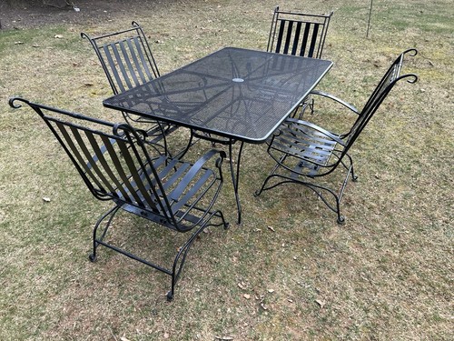 Beautiful Vintage Metal Patio Set Large Table And 4 Heavy Rockers | eBay