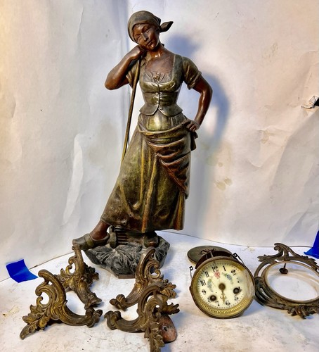 Antique French Clock Parts, Statue , Movement , Feet, Etc. | eBay