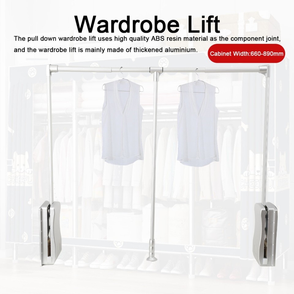 Pull Down Wardrobe Lift 20KG Heavy Duty With SOFT CLOSE Clothes Hanging ...