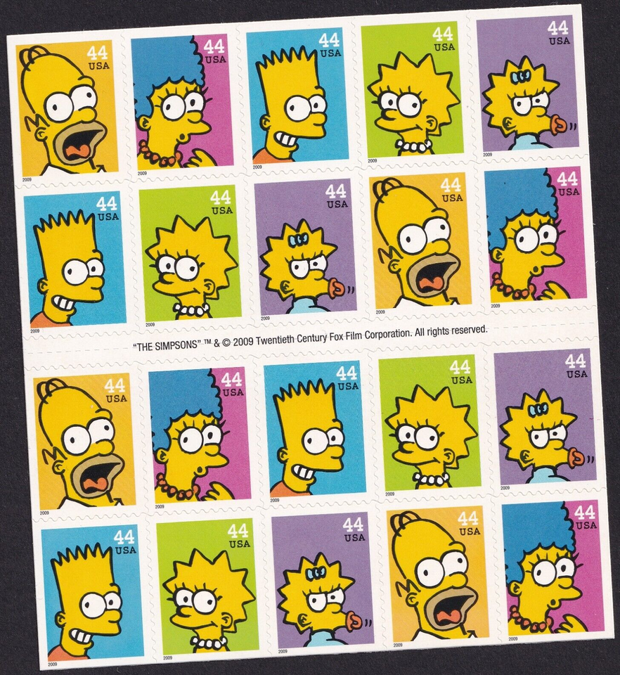 Scott #4403b 44¢ Simpsons Booklet of 20 Stamps - MNH Bart on Back | eBay
