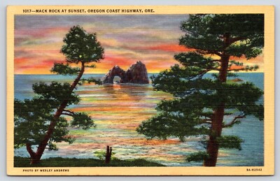 Oregon Mack Rock At Sunset Oregon Coast Highway Vintage Postcard | eBay
