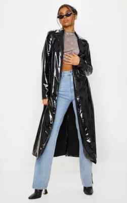 Women Long Coat Rain Slicker PVC Vinyl Rain Raincoat Waterproof Gothic ...