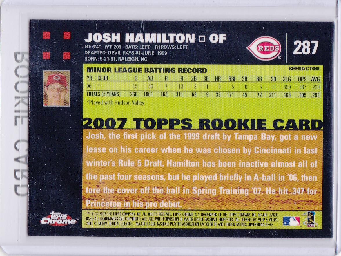 JOSH HAMILTON Topps Chrome REFRACTOR ROOKIE CARD Baseball INSERT $$ RC ...