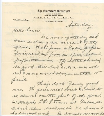 1920s Handwritten Letter on Claremore Messenger Letterhead Oklahoma ...