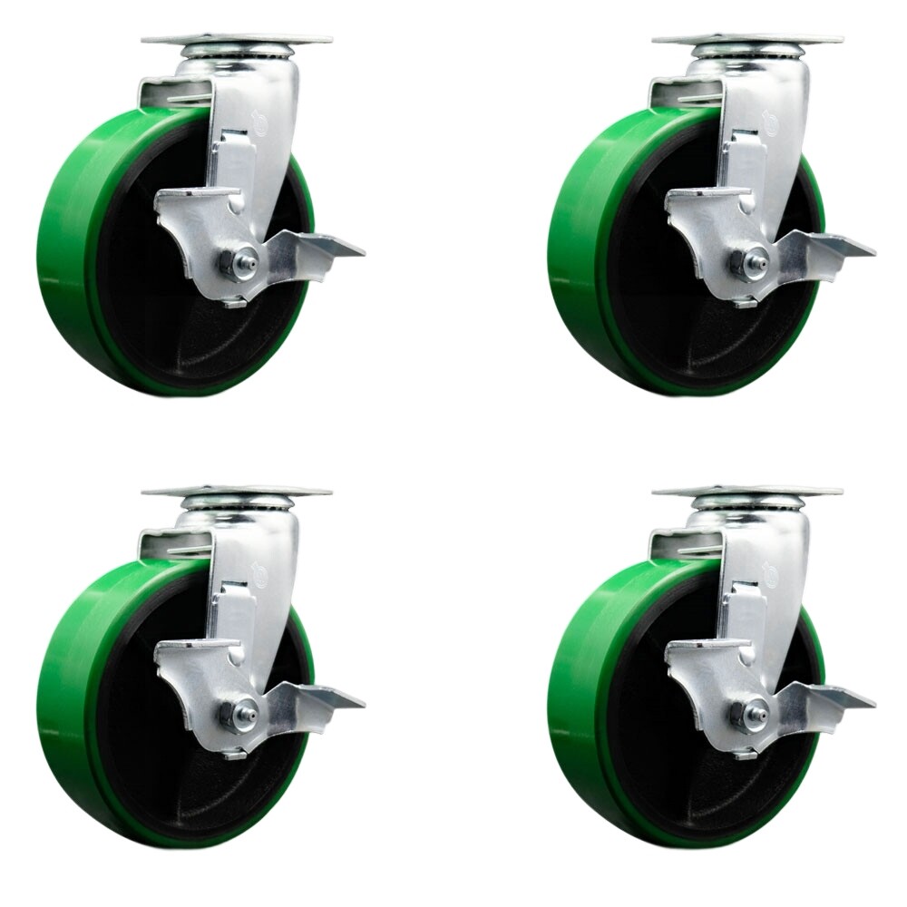 Tool Box Caster Wheel Set – 6 Inch Green Poly on Cast Iron Swivel ...
