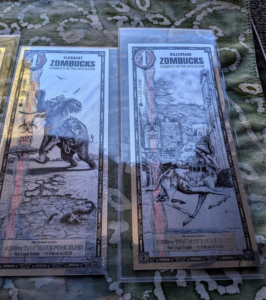 5PC Zombucks Silver Notes set 1/1000th oz Silver in each one in ...