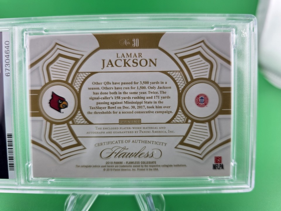 2020 Panini Flawless Collegiate Lamar Jackson Patch Auto/5 Bowl Patch ...