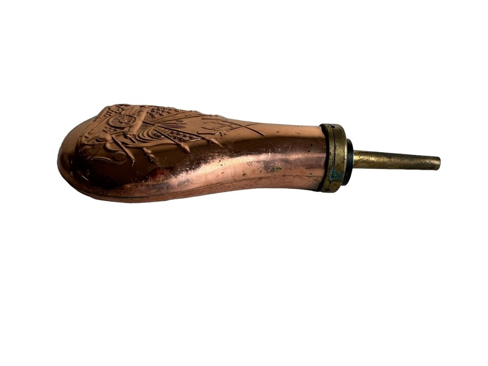 Vintage Copper/ Brass Gun Powder Flask w/ US Civil War Cannon, Muskets ...
