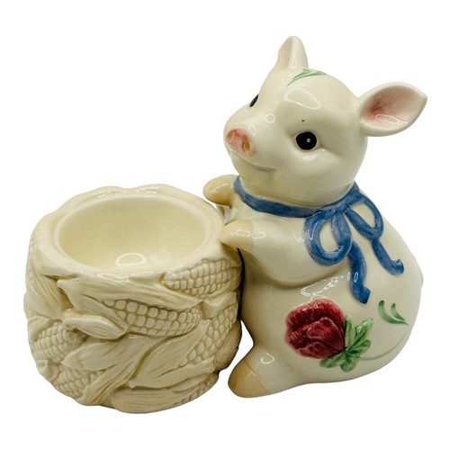 Lenox Pig Ceramic Votive Holder Poppies On Blue Barnyard Collection New ...
