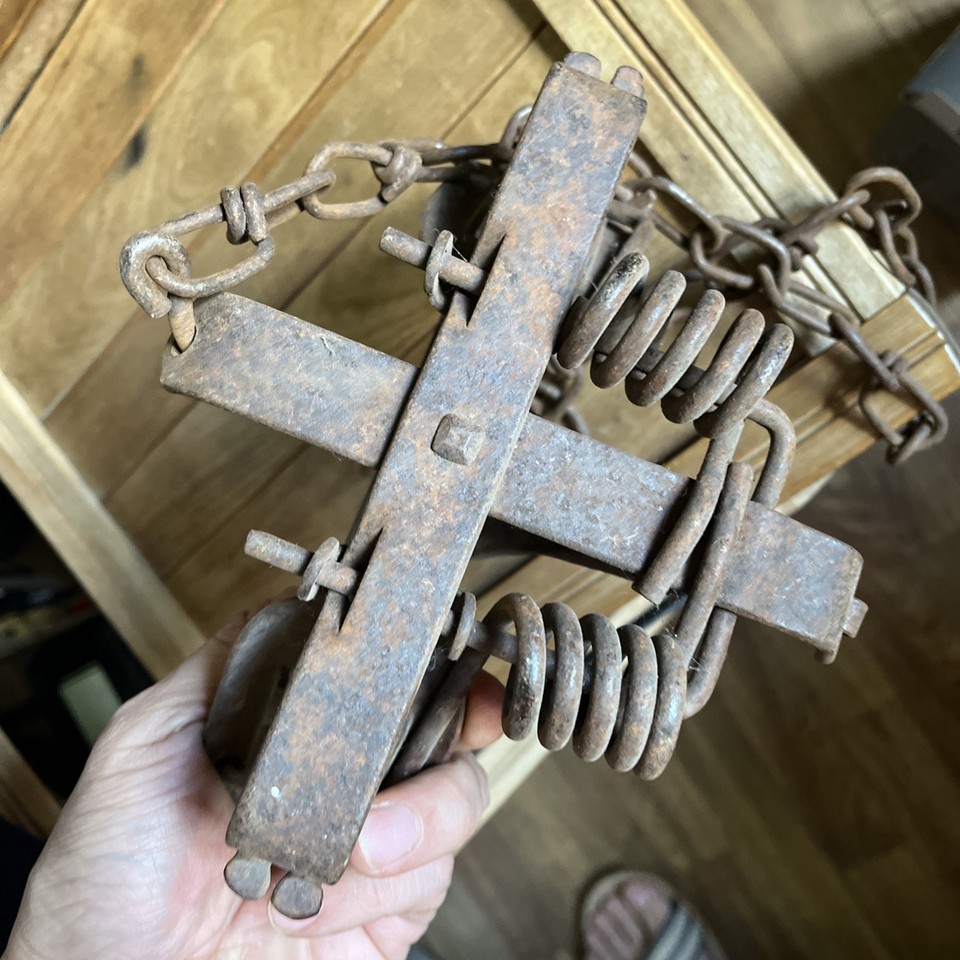 Animal trap double spring jump trap teeth unmarked large | eBay