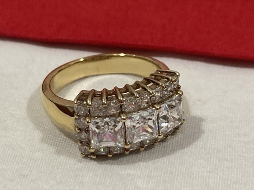 FE 925 China Sterling Silver Gold Vermeil CZ Cocktail Band Ring SIZE 7 ...
