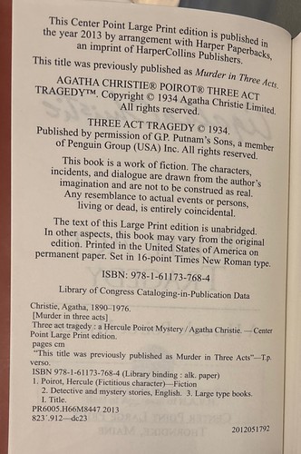 Three Act Tragedy: A Hercule Poirot Mystery by Agatha Christie (2013, Hardcover) | eBay