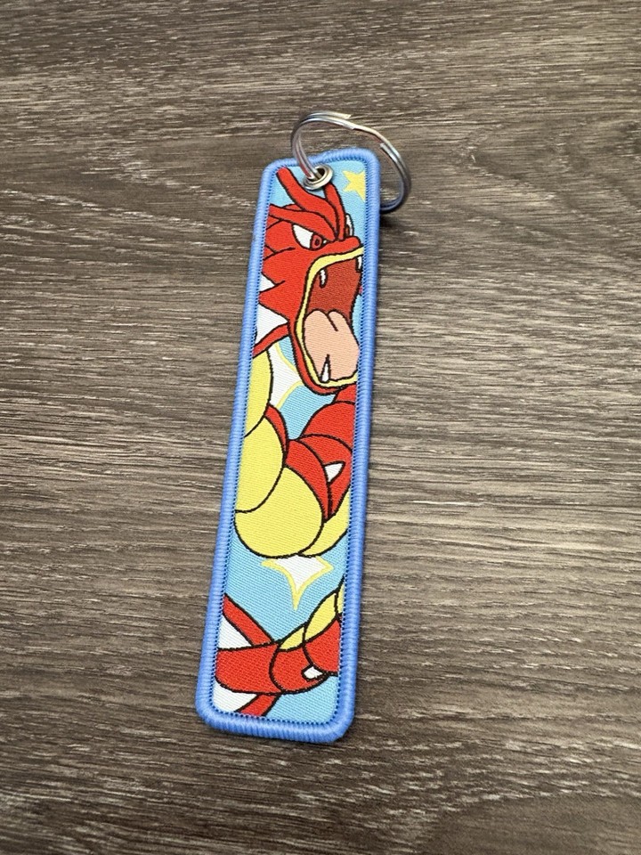 Custom Gyarados Pokemon Embroidered Double Sided Key Tag Key Chain Ring ...