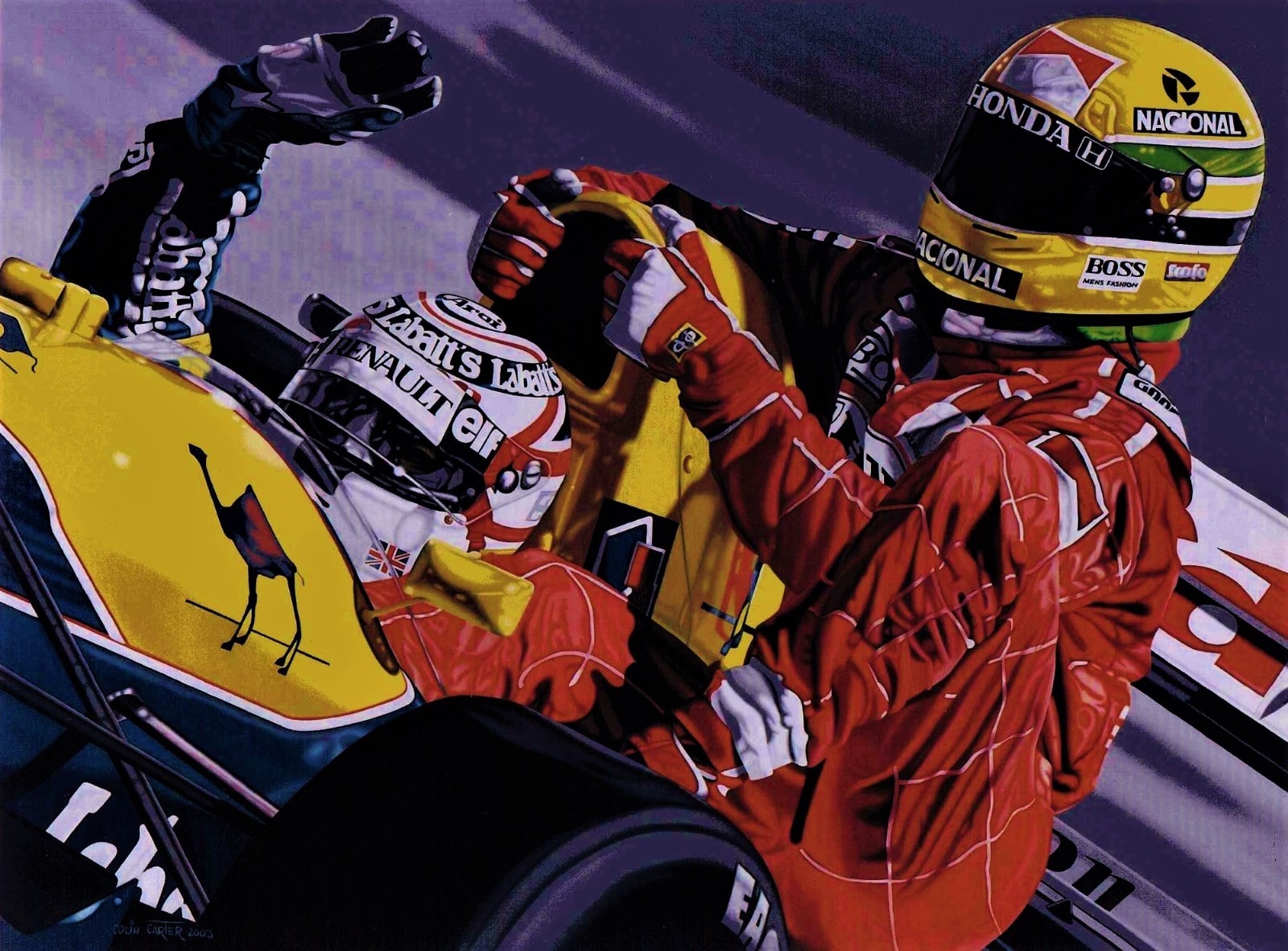 Mansell/Senna 122.5 x 92 cms 'Stretched Canvas' F1 Art Print by Colin ...