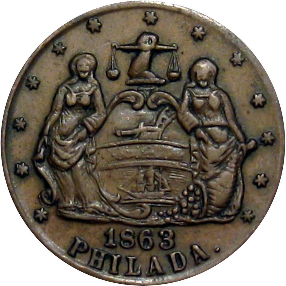 1863 Philadelphia Pennsylvania Civil War Token F & L Ladner Women Lyre ...