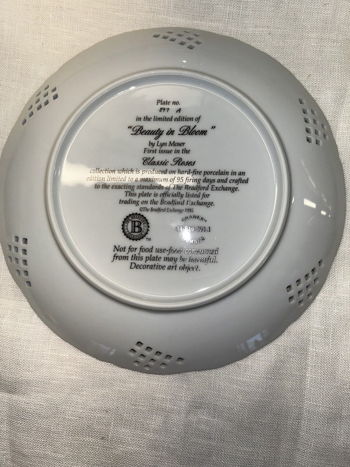 BEAUTY IN BLOOM Classic Roses Flower Plate LYN MOSER Bradford Exchange ...