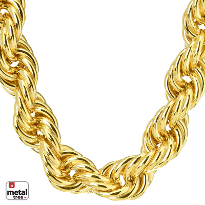 Men's Hip Hop Iced 14K Gold Dookie Hollow Chunky Rope Chain Necklace 16 ...