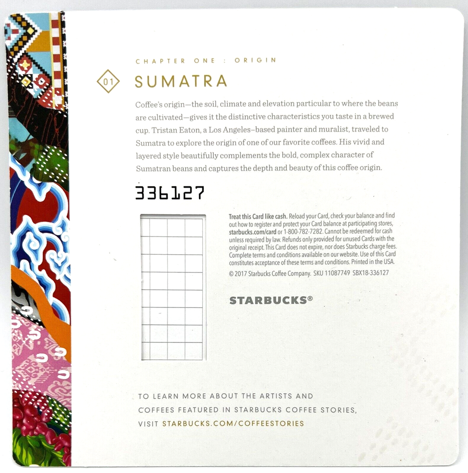 2017 Starbucks Card TRISTAN EATON White Tiger Sumatra Special Edition ...
