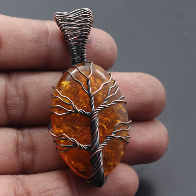 Created Amber Gemstone Gift For Love Wire Wrapped Pendant 2" Jewelry ...