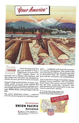 1945 Union Pacific Railroad Vintage Color Print Ad WWII World War 2 WW2 ...