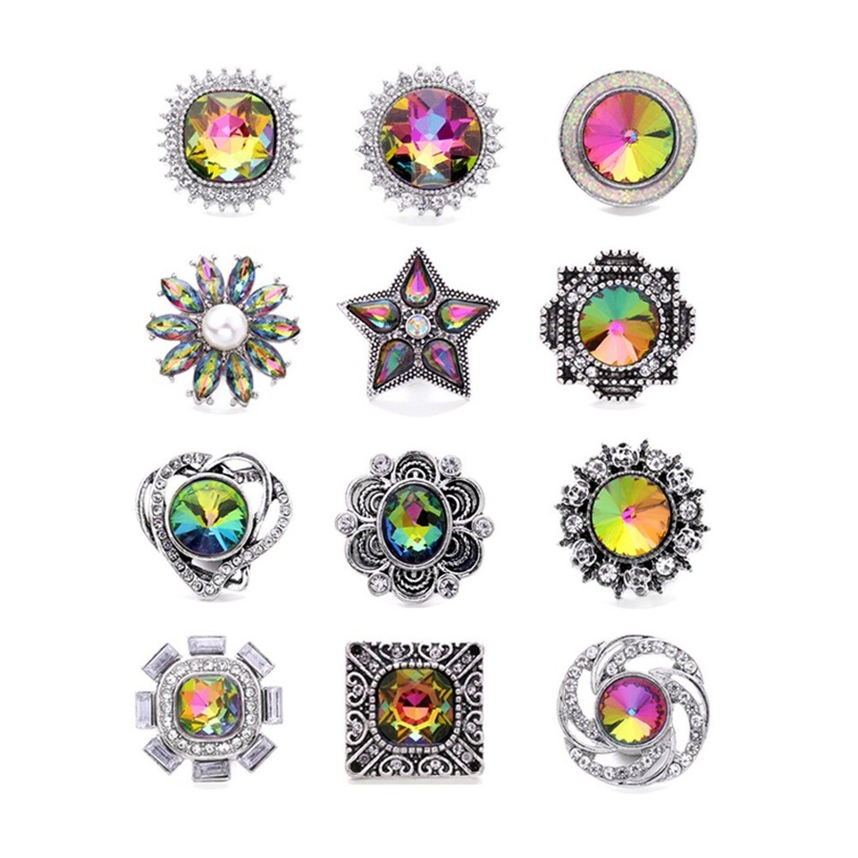 12pcs Color Combination 18mm Snap Button Top Rhinestone Snap Charms ...