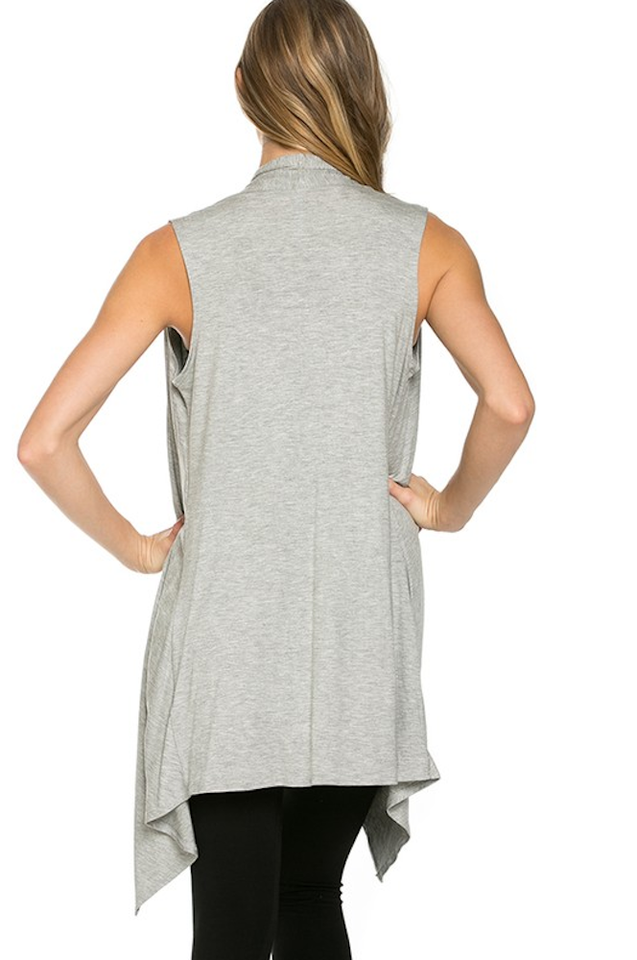 Womens Sleeveless Solid Cardigan Asymmetrical Hem Open Front Wrap Drape ...