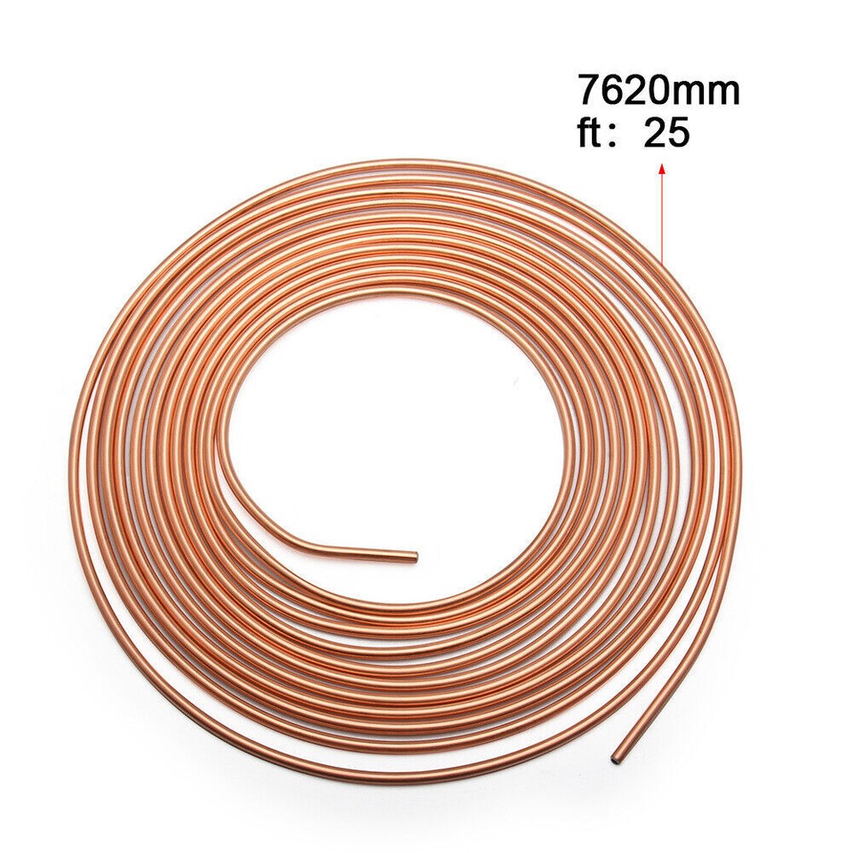 2X 25ft Copper Brake Pipe Hose Line Tube Roll 3/16'' Fittings Tubing ...