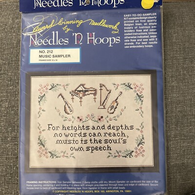 Needles' n Hoops Music Sampler Needlework No. 212 Framed Size 12 x 16 ...