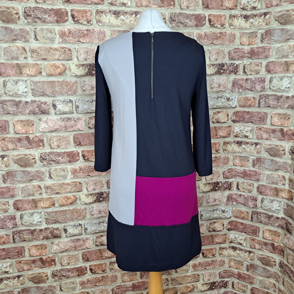 Phase Eight Dress Blue Grey Colourblock UK 10 Long Sleeve Straight ...