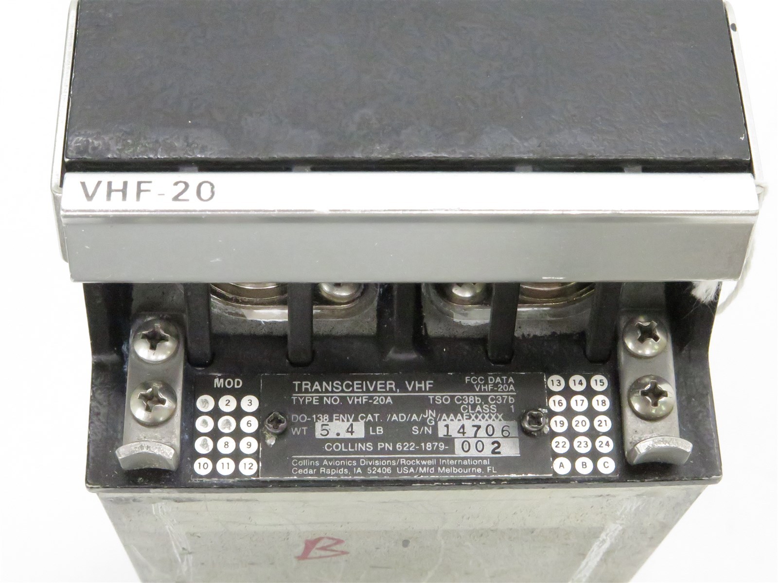 SERVICEABLE ROCKWELL COLLINS VHF TRANSCEIVER VHF20A P/N 622-1334-001 ...