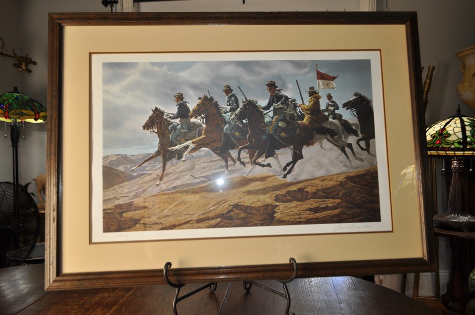 Joe Grandee 1974 Signed Lithograph Pursuit and Attack Framed Double Mat ...
