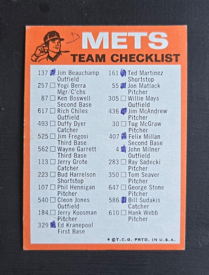 1973 Topps Blue Team Checklist - New York Mets - VG (Marked) | eBay
