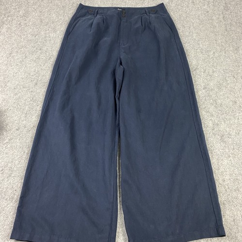 Madewell Pants Womens 14 Navy Blue Harlow Wide Leg Linen Blend Pleated ...