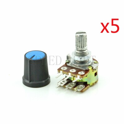 5set B500K Ohm Dual Linear Taper Potentiometer 15mm Shaft 6-Pin Plastic ...