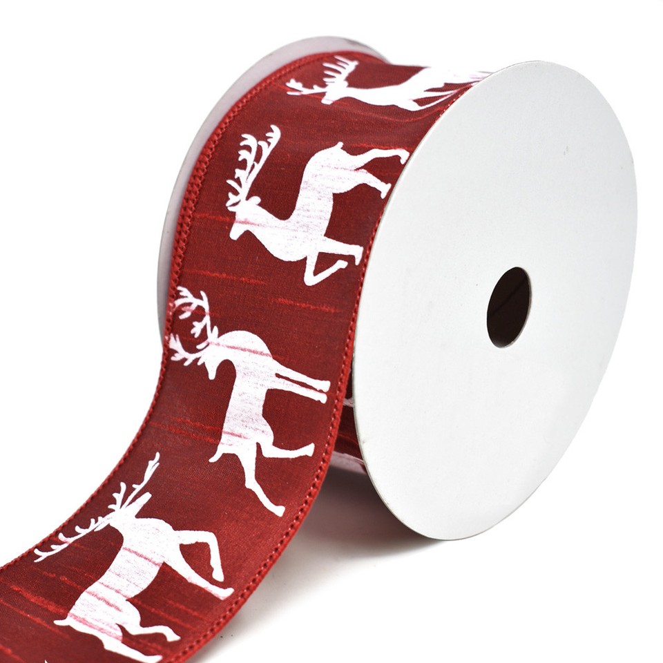 Oh Deer Dupioni Wired Ribbon, 2-1/2-inch, 10-yard, Red | eBay