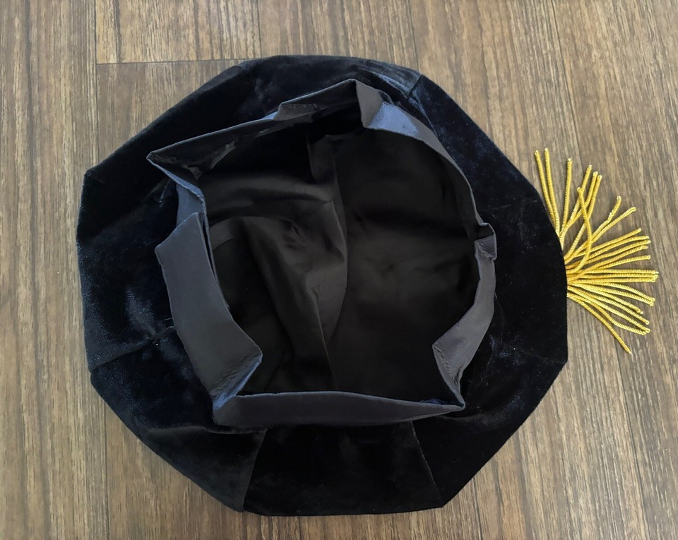 Doctoral Graduation Tam Unisex Black Velvet 8-Sided with Gold Bullion ...