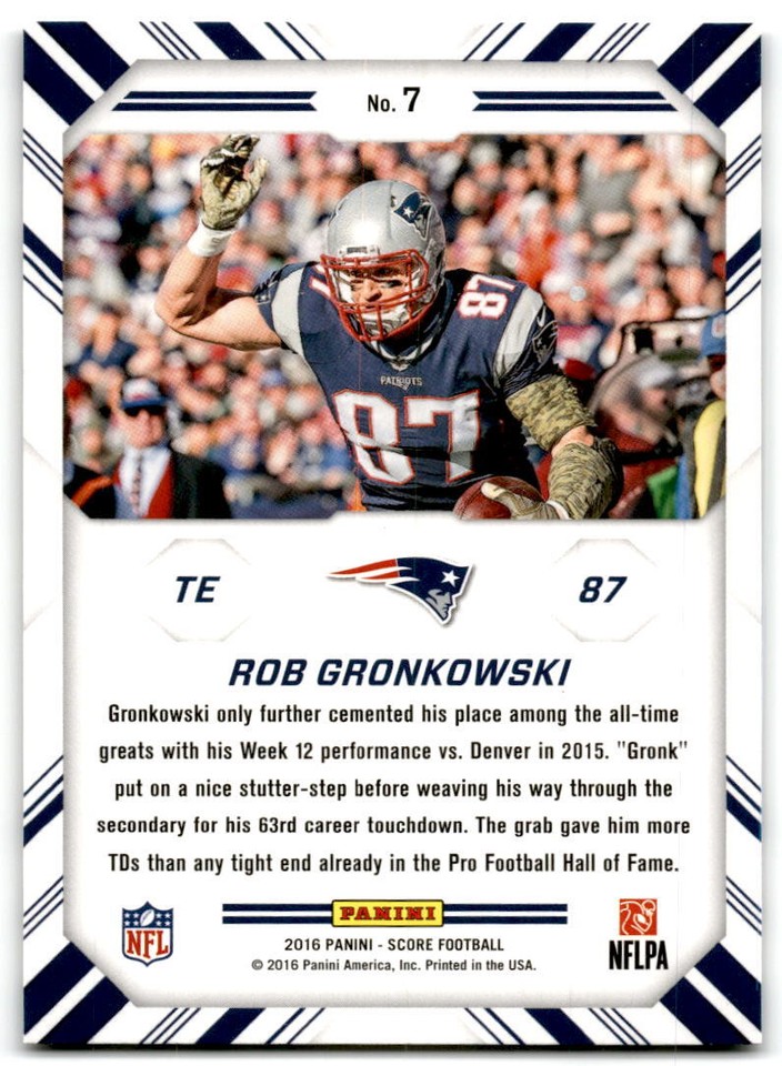 2016 Score #7 Rob Gronkowski Chain Reaction New England Patriots | eBay