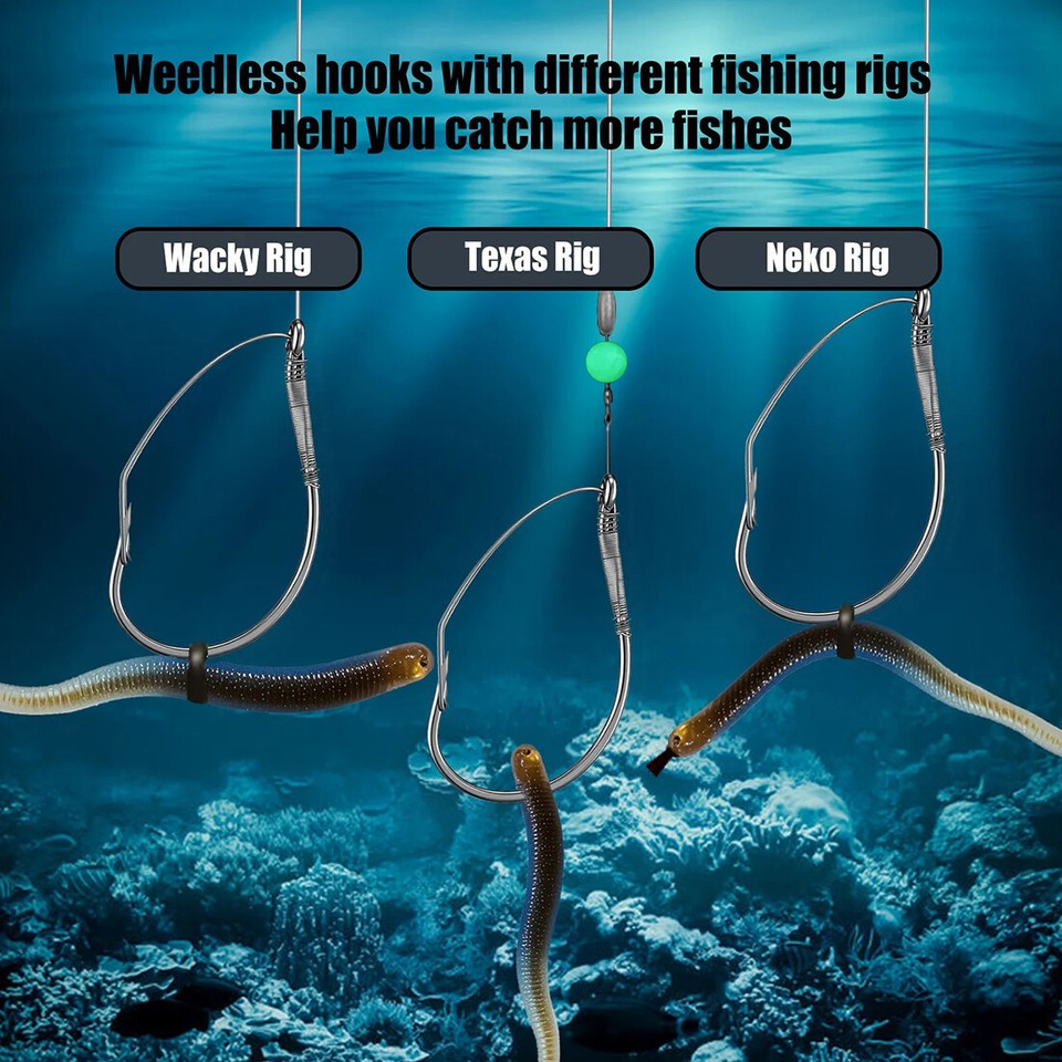 50~100Pcs Drop Shot Weedless Hook Wacky Rig Hook Worm Hook Sea Bass ...