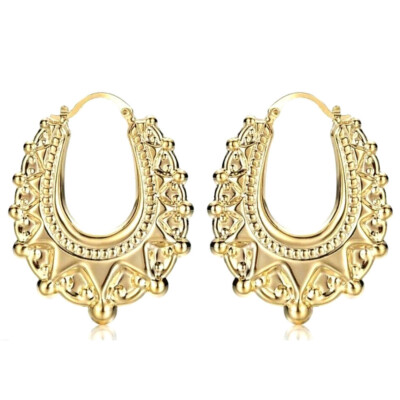 9ct Gold Filled Gypsy Style Creole Hoops, Chunky 50mm Large Spike Hoop ...